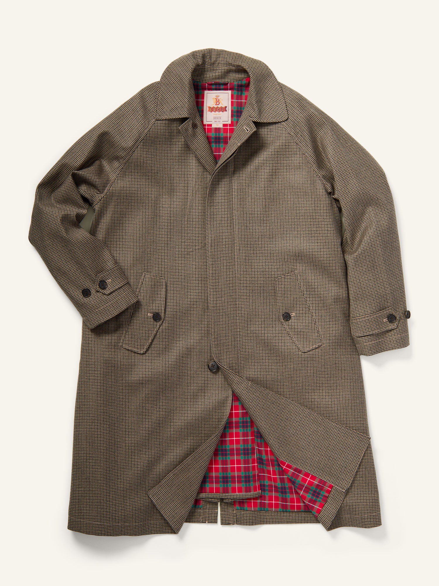 Baracuta Wool Raglan Coat Pied De Poule Desert