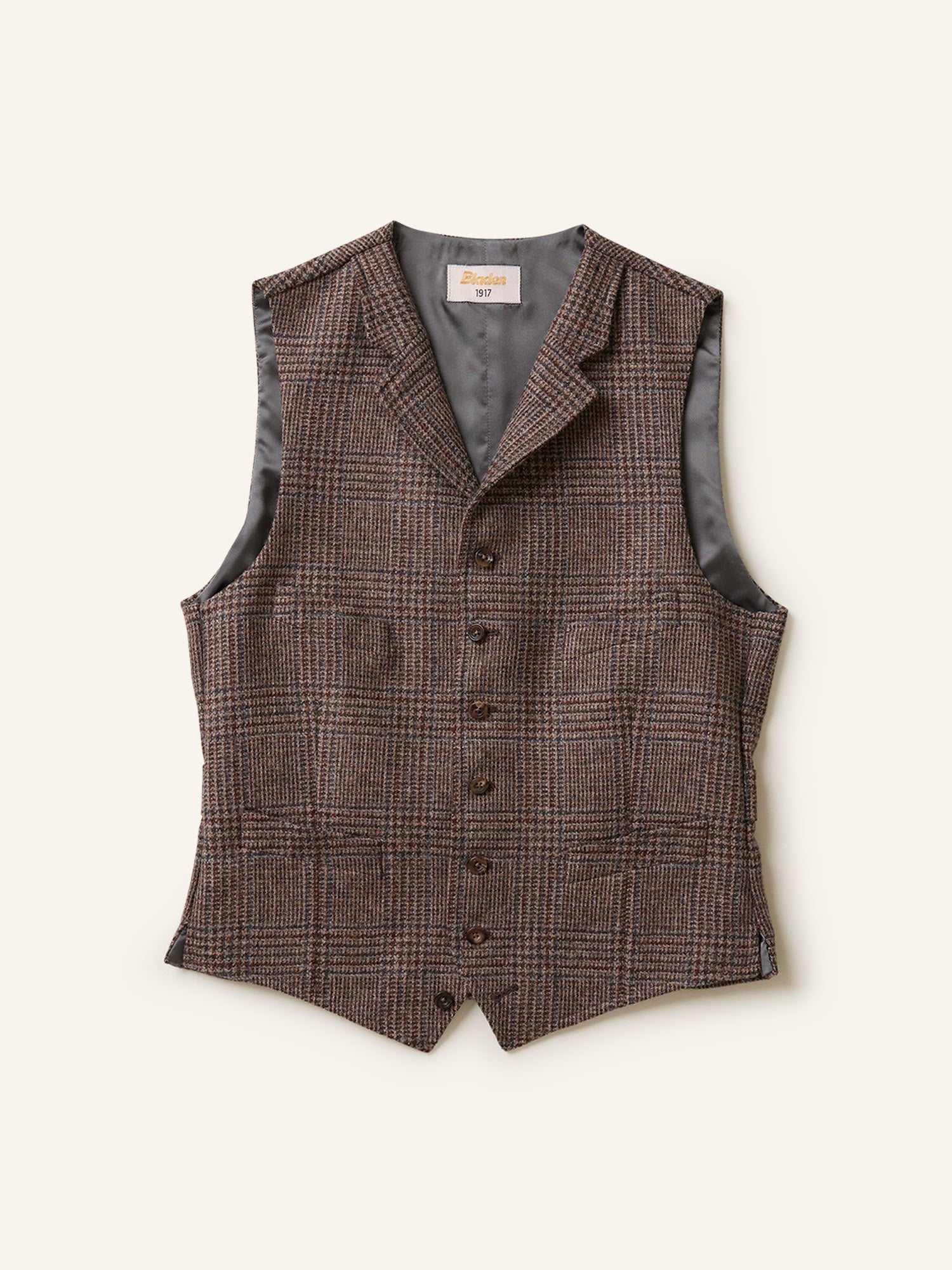 Bladen Buckenham Shetland Glencheck Tweed Waistcoat Brown