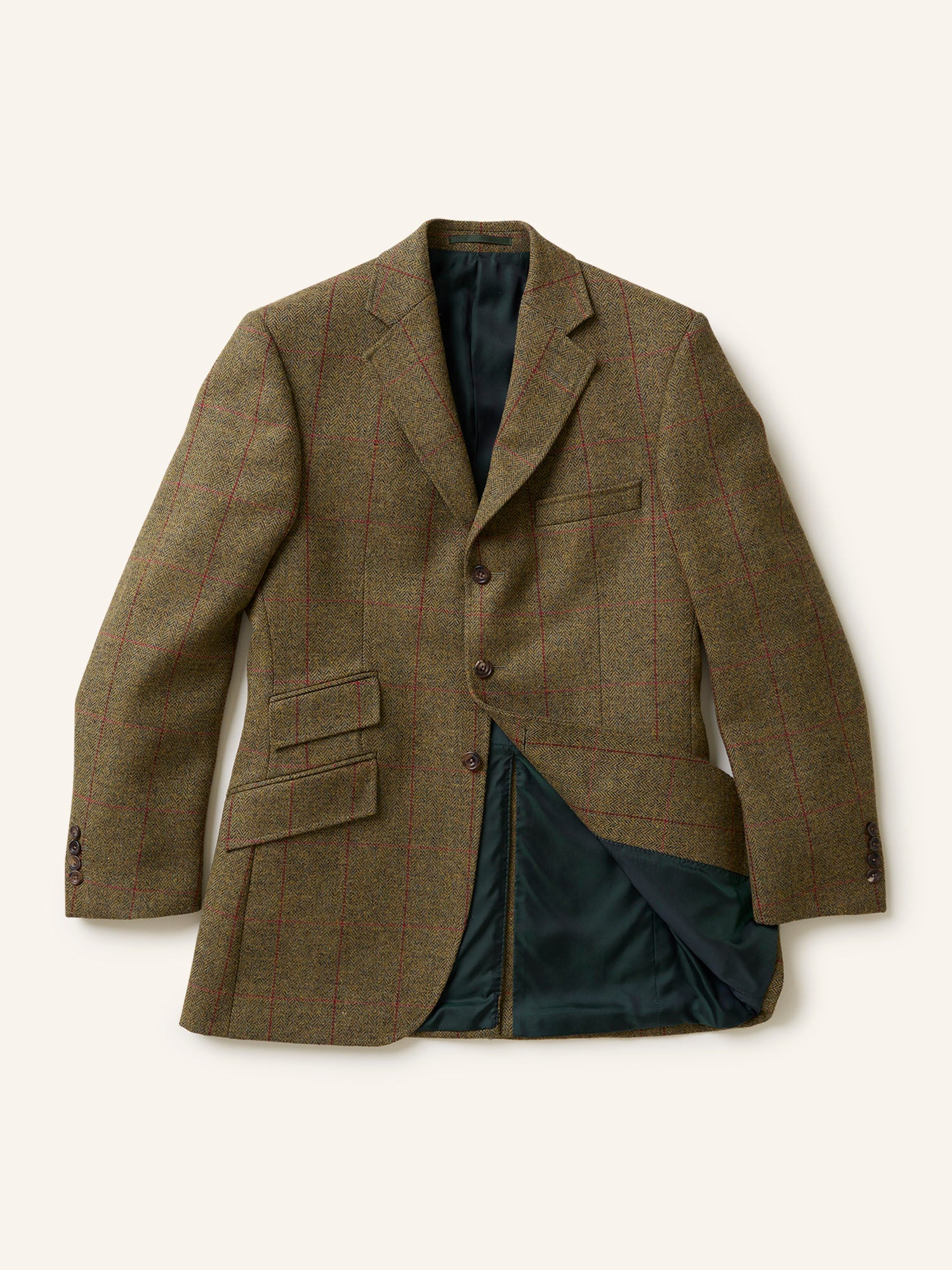 Bladen Tweed Hacking Jacket Green HB Windowpane