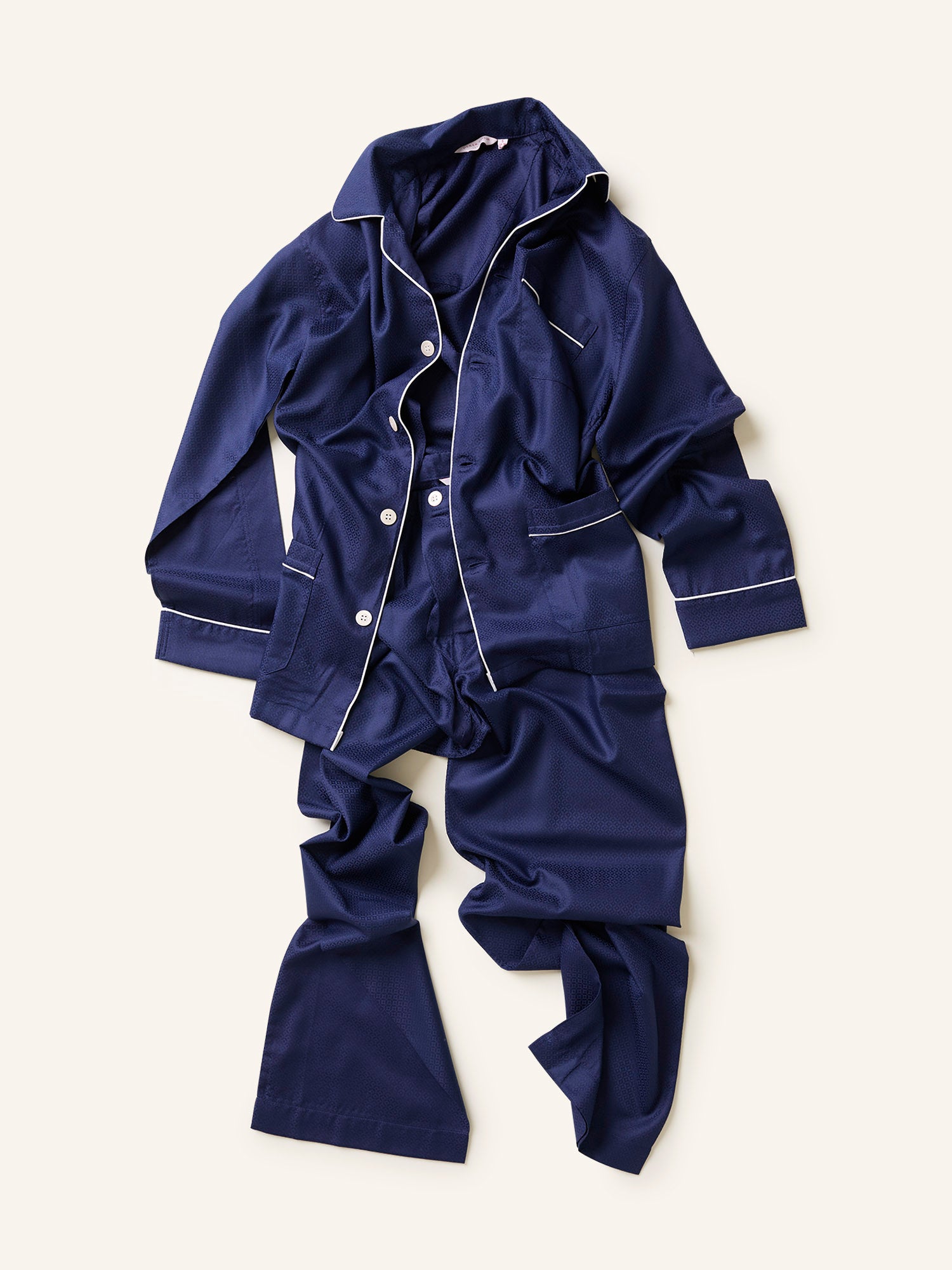 Derek Rose Jaquard Cotton Pyjamas Navy