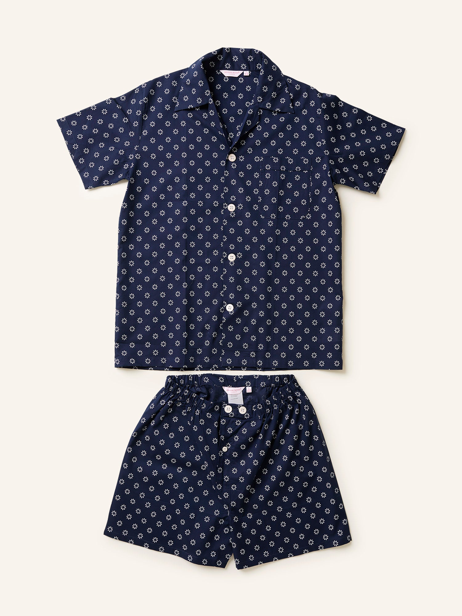 Derek Rose Batiste Short Pyjamas Flower Print Navy