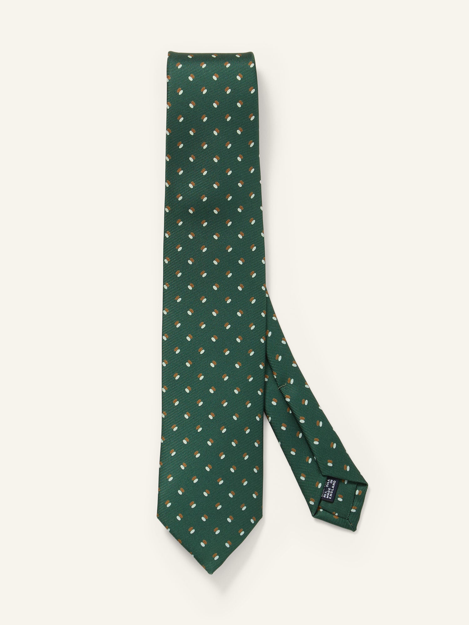 Drake's Double Dot Pattern Tie Green