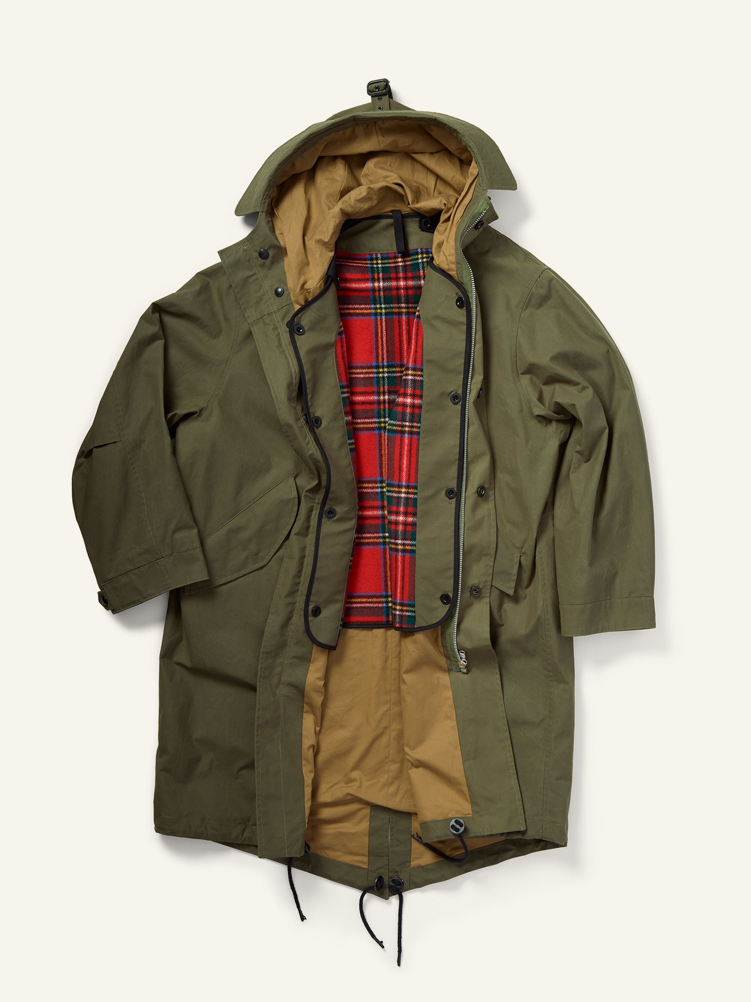 Gloverall Tweed Collab Fishtail Parka Military Green