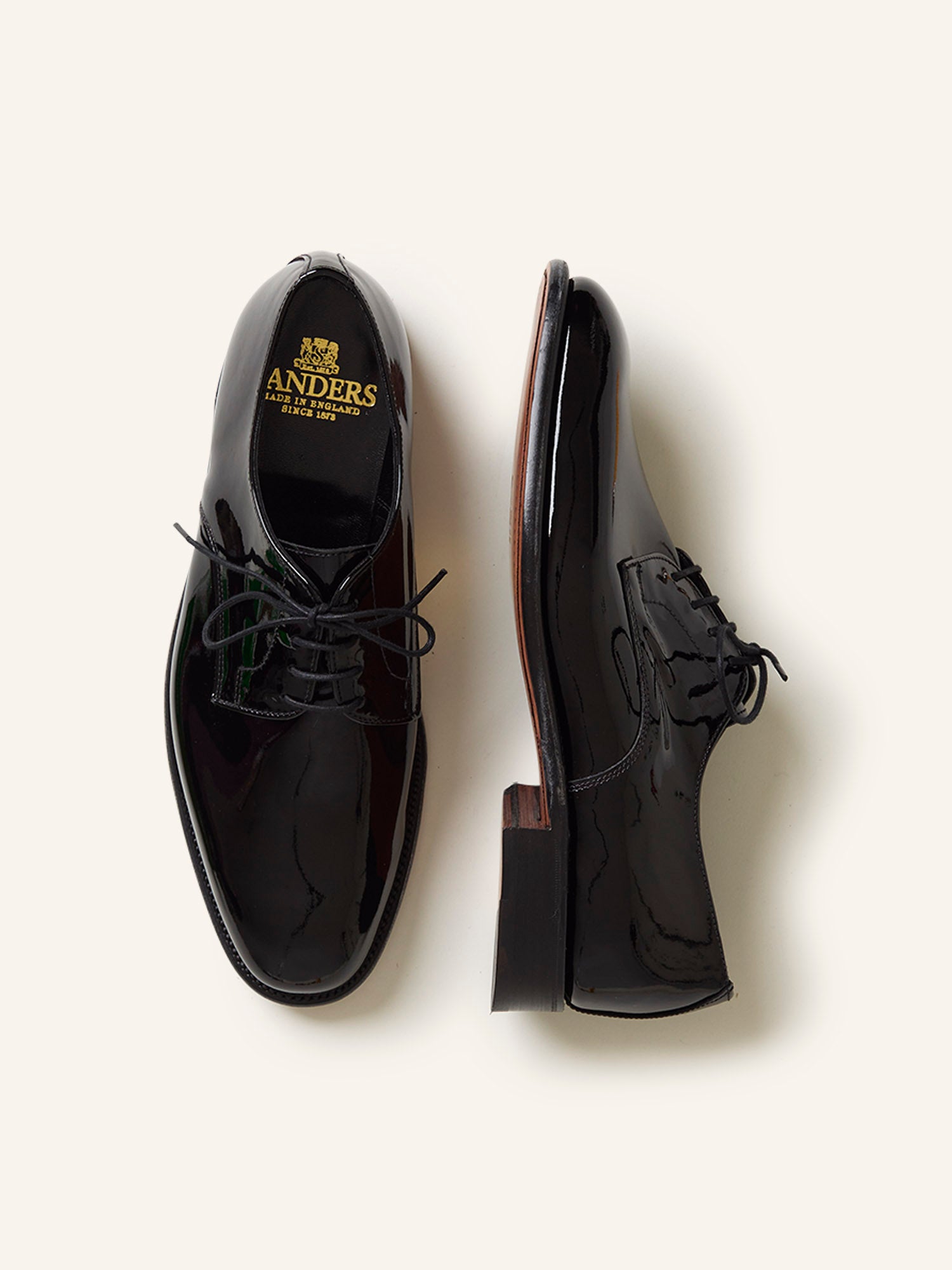 Sanders Plain Toe Derby Patent Leather Shoes Black