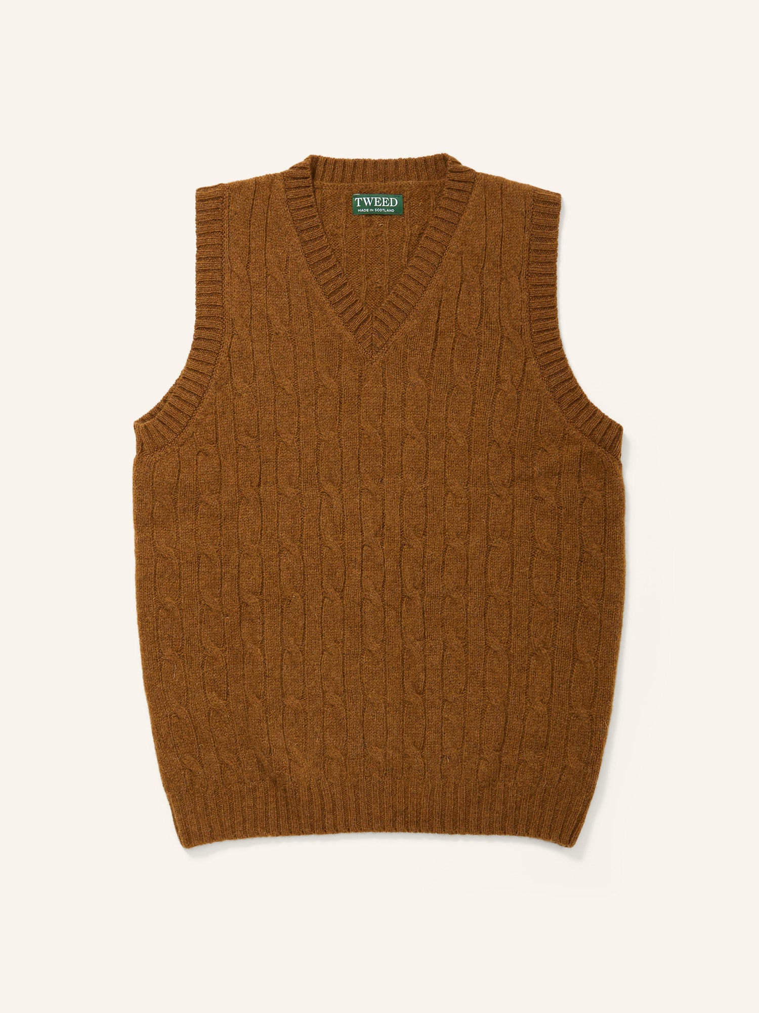 Tweed Cable Knit Shetland Slipover Pecan
